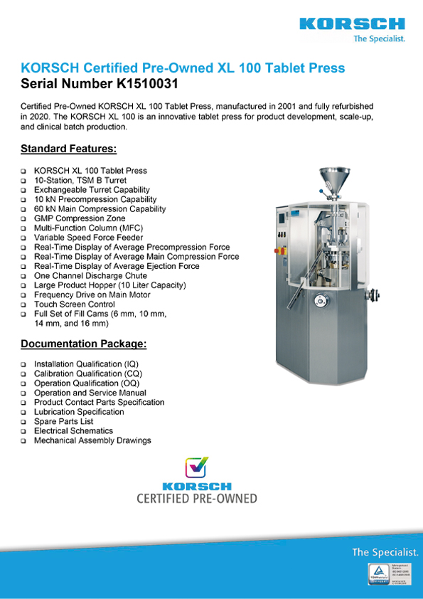 Korsch AG: Pre-Owned Tablet Presses